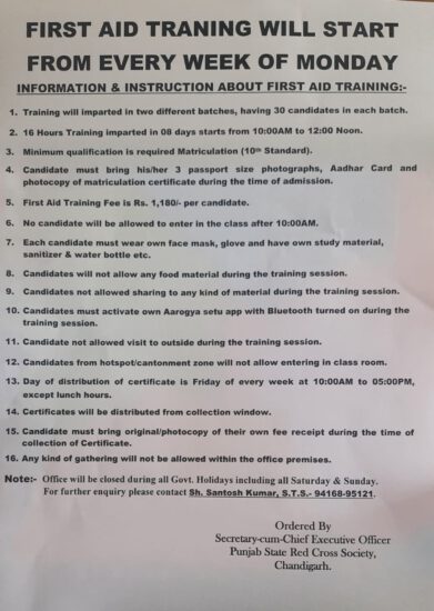 FIRST AID TRAININGS | Punjab Redcross Chandigarh